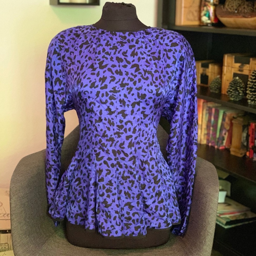 Vintage Patterned Midnight Blue 80’s Style Top - Gem